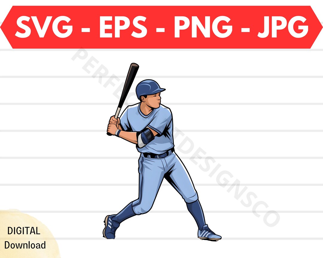 Batting Baseball Player Svg File for Cricut, Silhouette, Batting ...