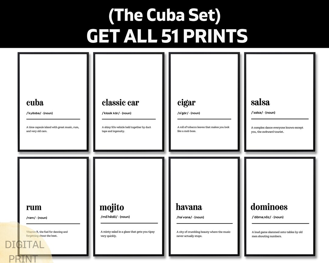 Funny Cuban Definition Print Set, Cuba Humor Wall Art, Havana Comedy ...