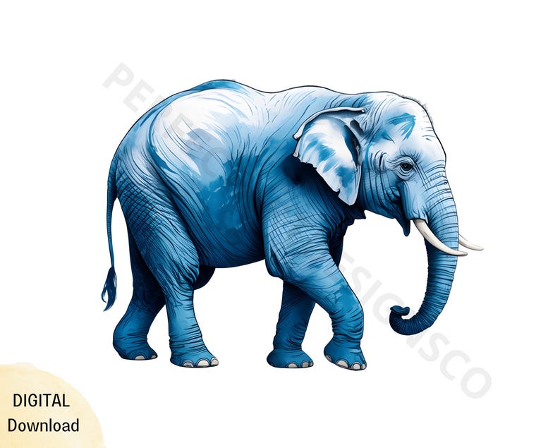 Blue Elephant Watercolor Png Printable Download, Blue Elephant High ...