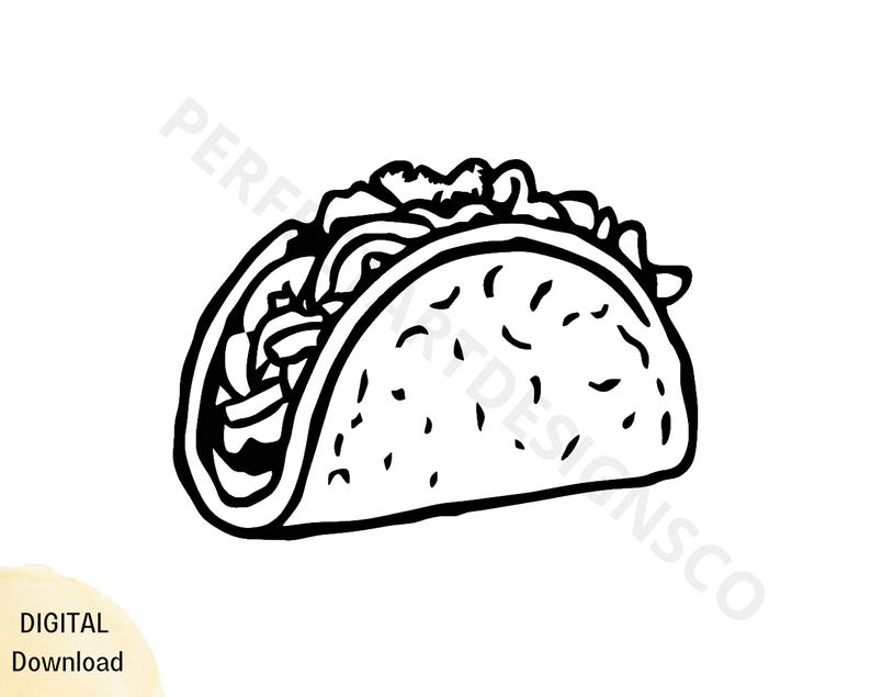 Taco Outline Svg, Taco Clipart, Taco Svg for Shirt, Svg File for Cricut ...