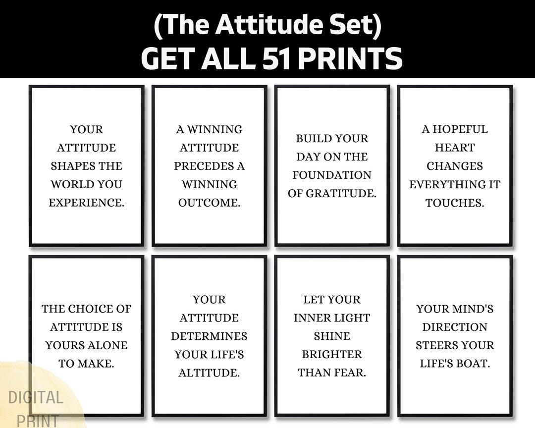 Positive Attitude Quote Prints Bundle, Good Vibes Wall Art, Optimistic ...