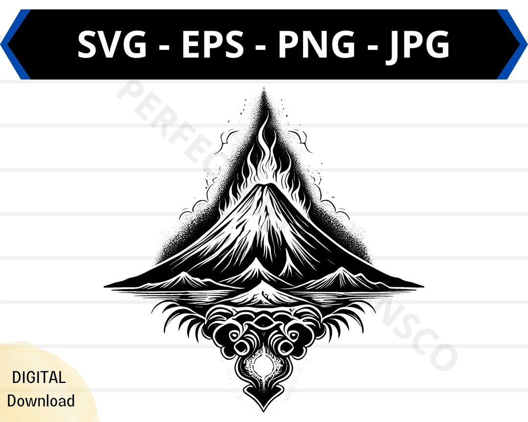 Volcano Tattoo Illustration Svg, Volcano Svg File for Cricut and ...
