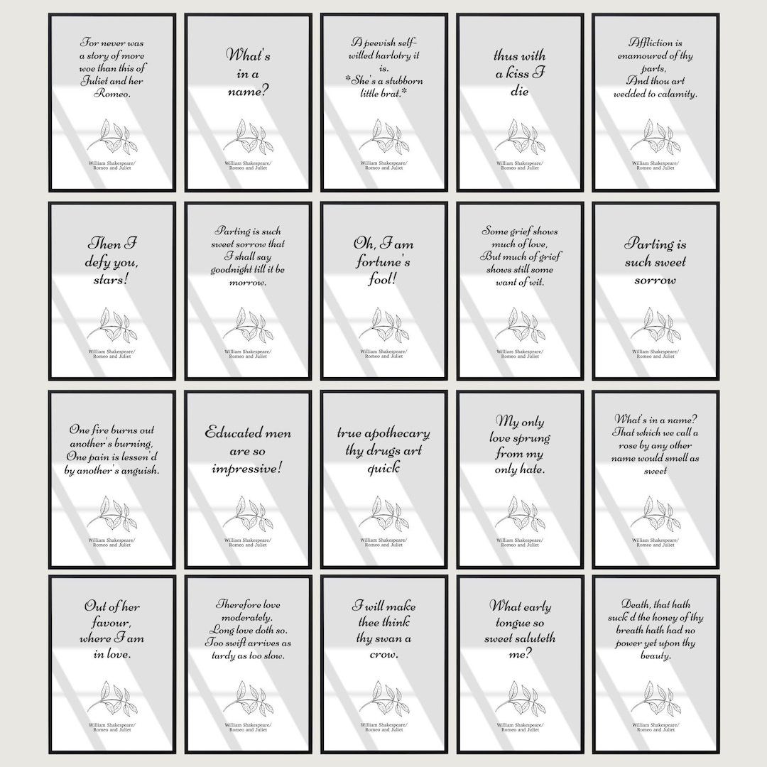 Romeo and Juliet Posters, Set of 65 Quotes, William Shakespeare Posters ...