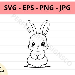 Cute Rabbit Svg File, Baby Rabbit Outline Svg, Rabbit Clipart Svg ...