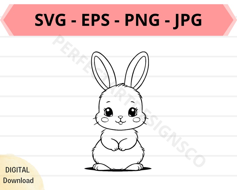 Cute Rabbit Svg File, Baby Rabbit Outline Svg, Rabbit Clipart Svg ...