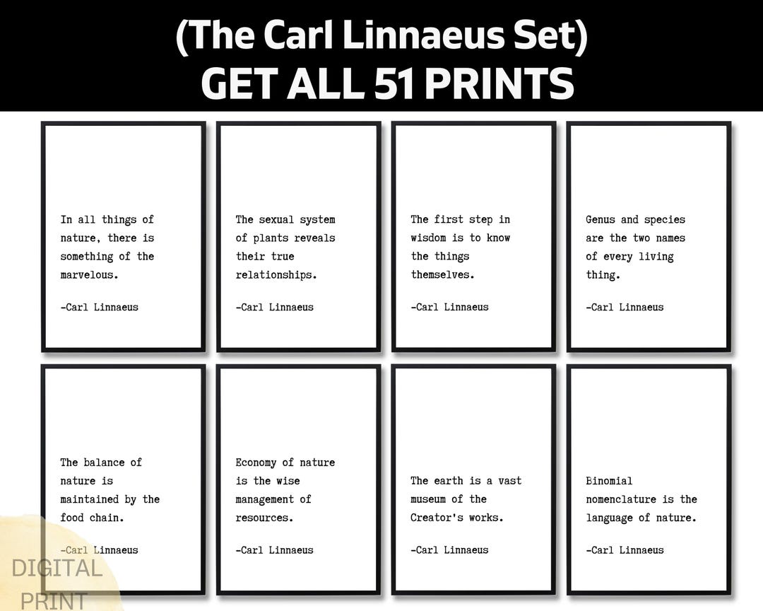 51 Carl Linnaeus Quotes, Printable Wall Art, Taxonomy Biology Digital ...
