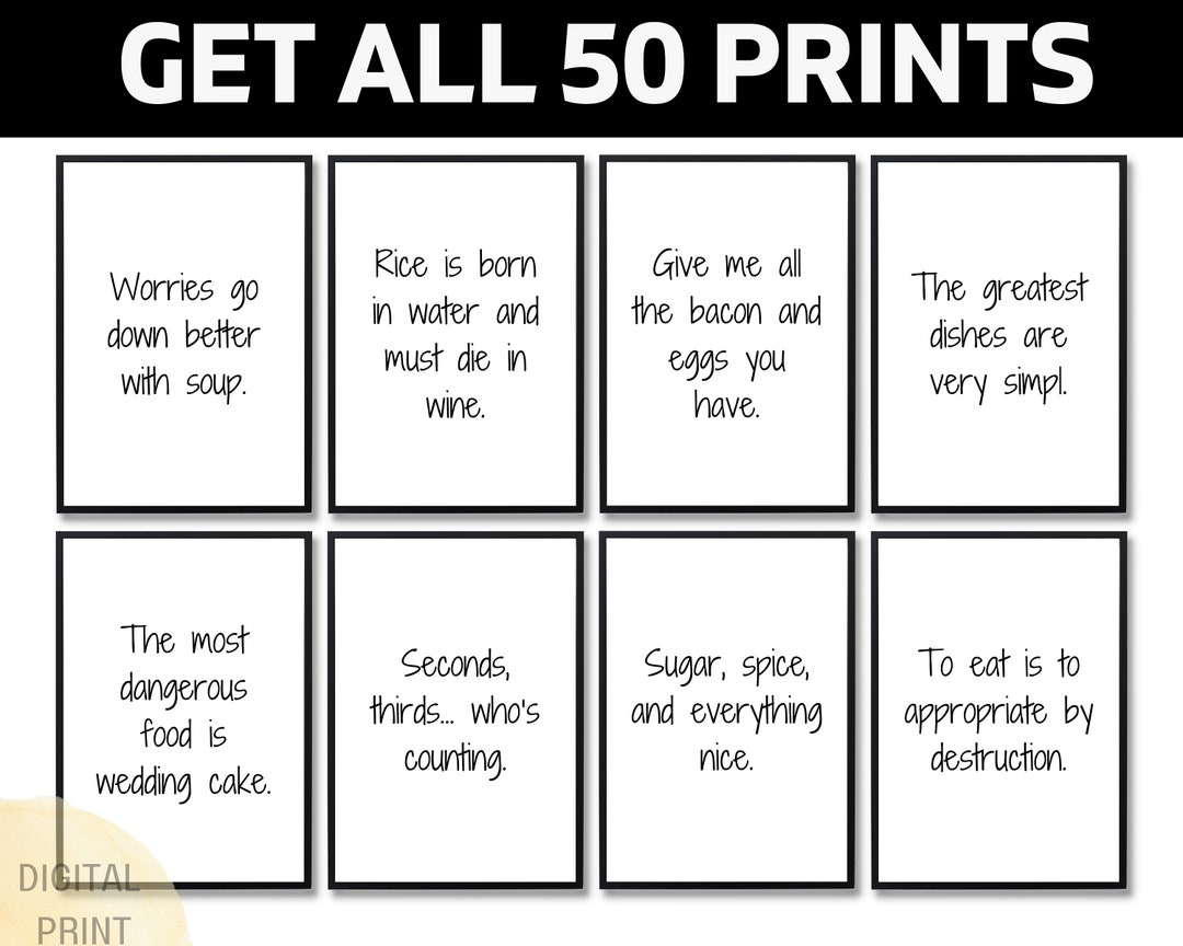 Food Lover Printable Quotes Set of 50 Posters, Kitchen Gallery Print ...