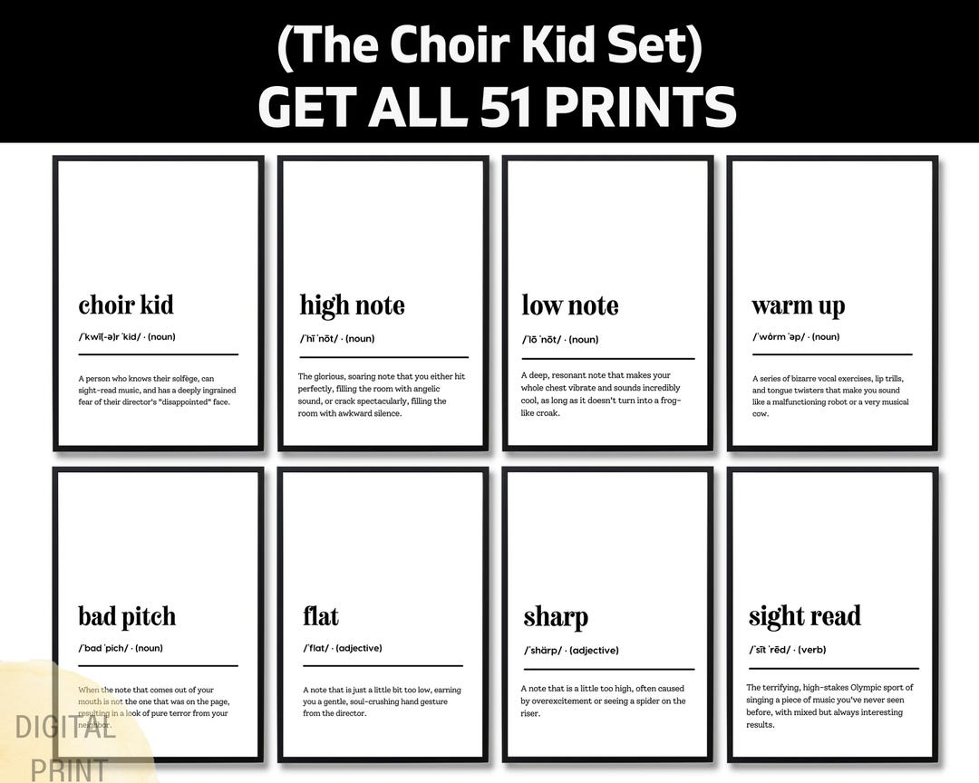Choir Kid Funny Definition Prints, Music Teacher Gift, Chorus Room ...