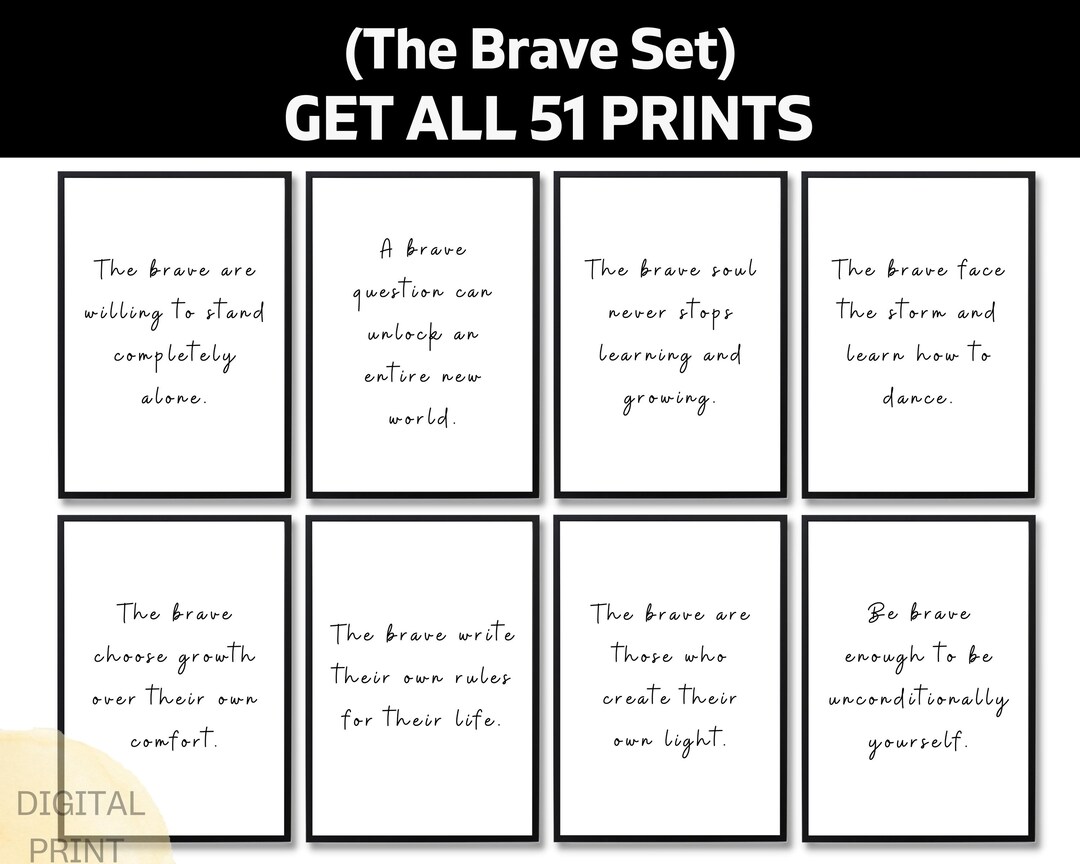 51 Brave Quotes Wall Art, Printable Courage Decor, Inspirational ...
