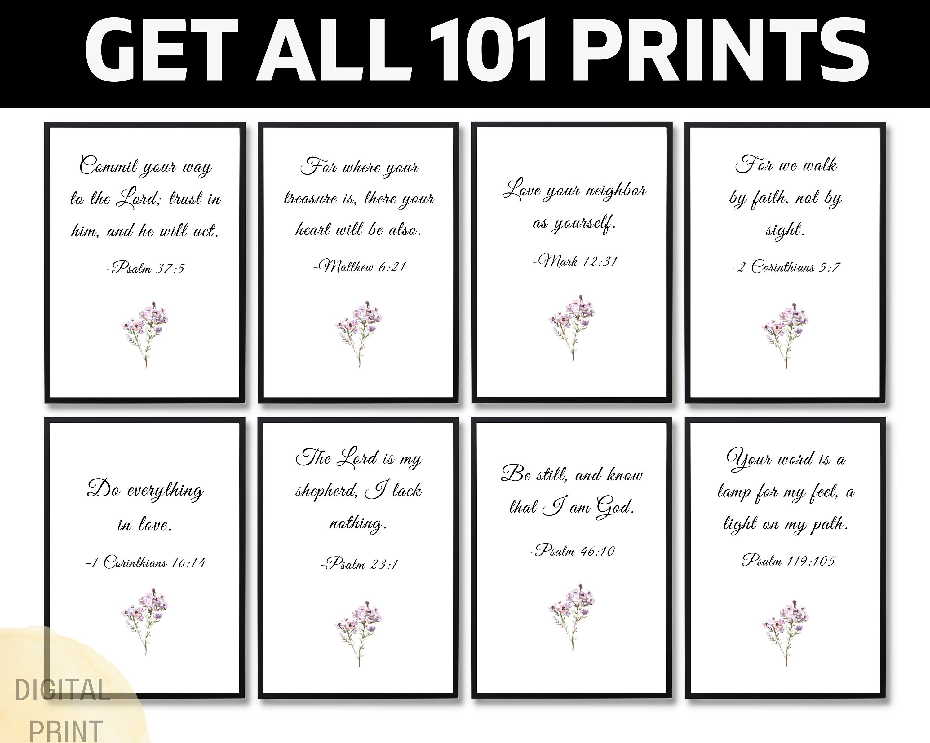 101 Bible Verses Printable Gallery Wall Art Set for Christian Home ...