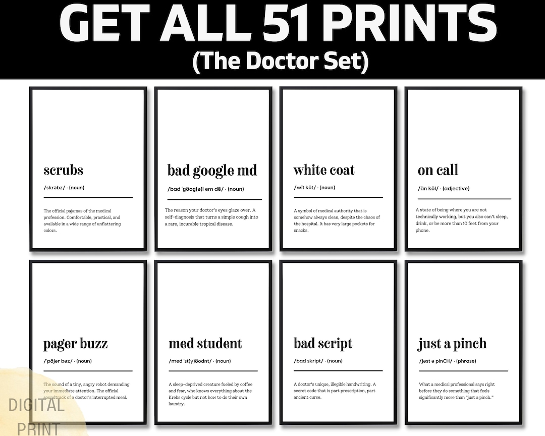 Funny Doctor Definition Print, Sarcastic Medical Humor, Med Student ...