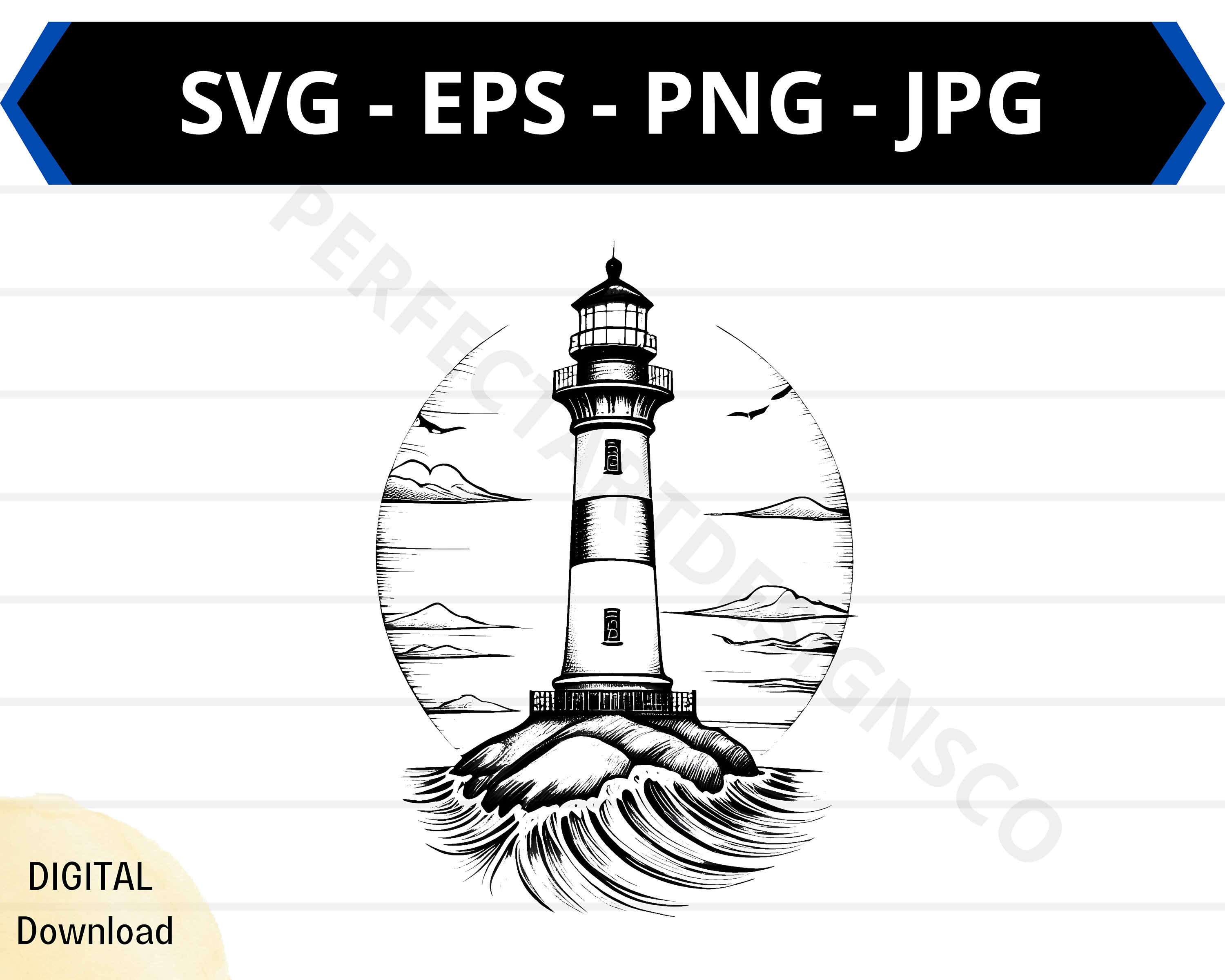 Lighthouse Tattoo Illustration Svg, Lighthouse Svg File for Cricut and ...