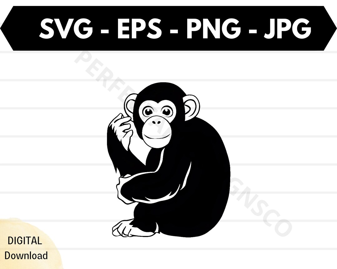 Chimpanzee Silhouette Svg File, Chimpanzee Cutting Svg File for Cricut ...