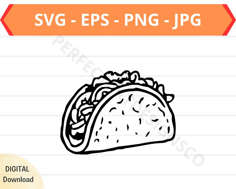 Taco Outline Svg, Taco Clipart, Taco Svg for Shirt, Svg File for Cricut ...