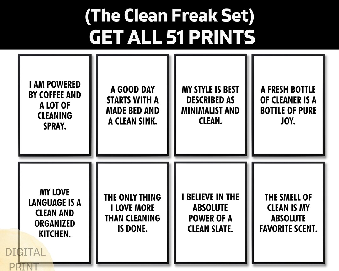 51 Clean Freak Quote Prints, Funny Cleaning Wall Art, Laundry Room ...