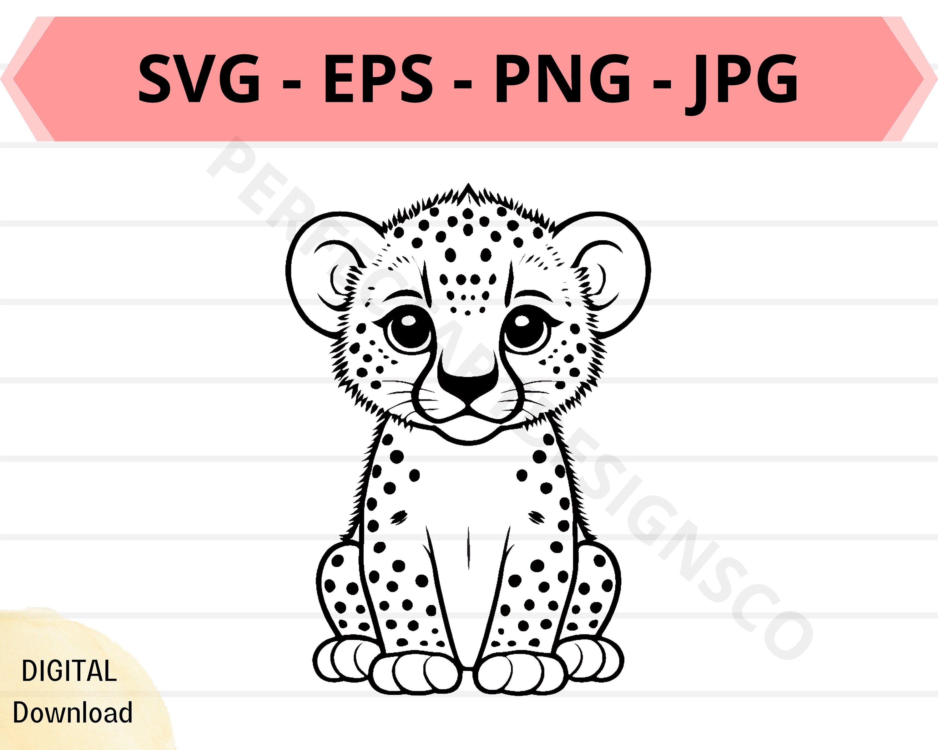 Cute Cheetah Svg File, Baby Cheetah Outline Svg, Cheetah Clipart Svg ...