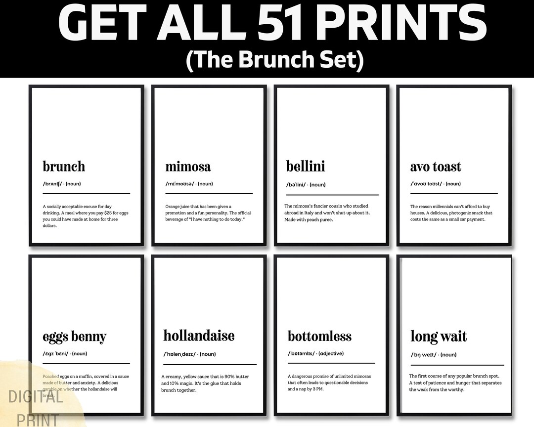 Funny Brunch Definition Print, Mimosa Quote Wall Art, Sunday Funday ...