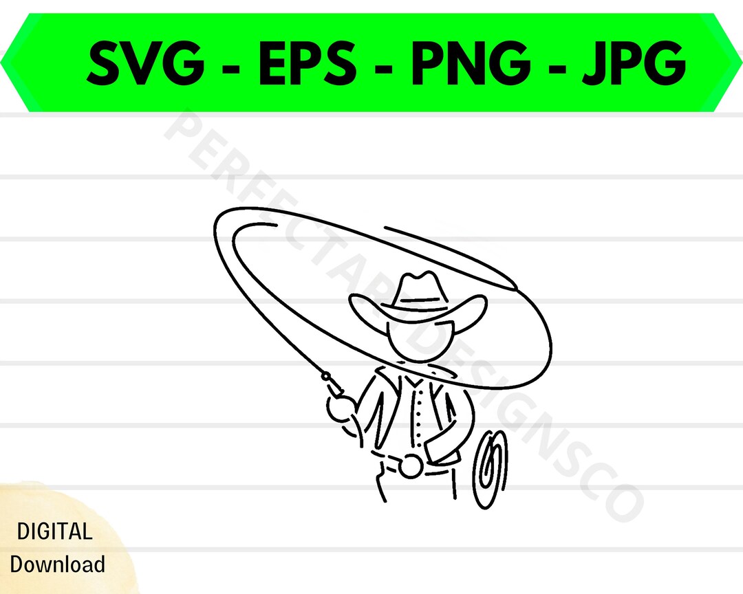 Cowboy and Lasso Svg File, Cowboy and Lasso Outline Svg, Cowboy and ...