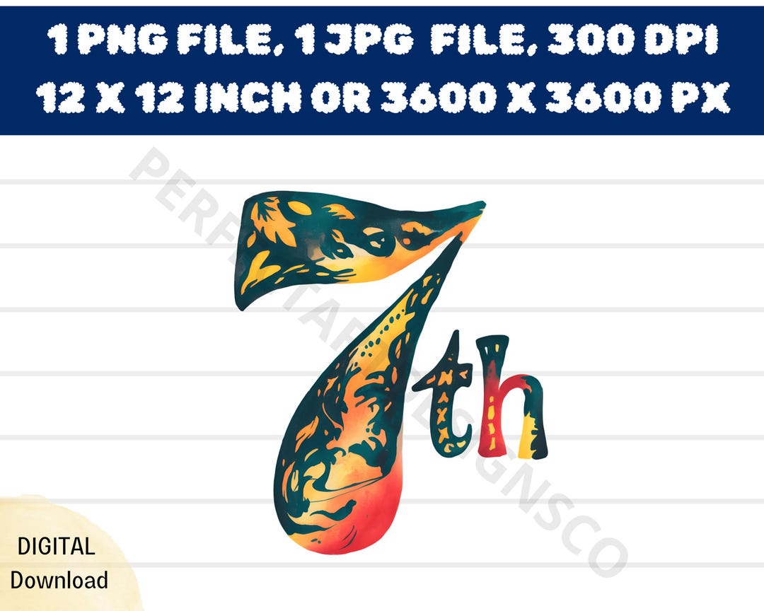 7th Watercolor Clipart, 7th Watercolor Png Transparent Background ...