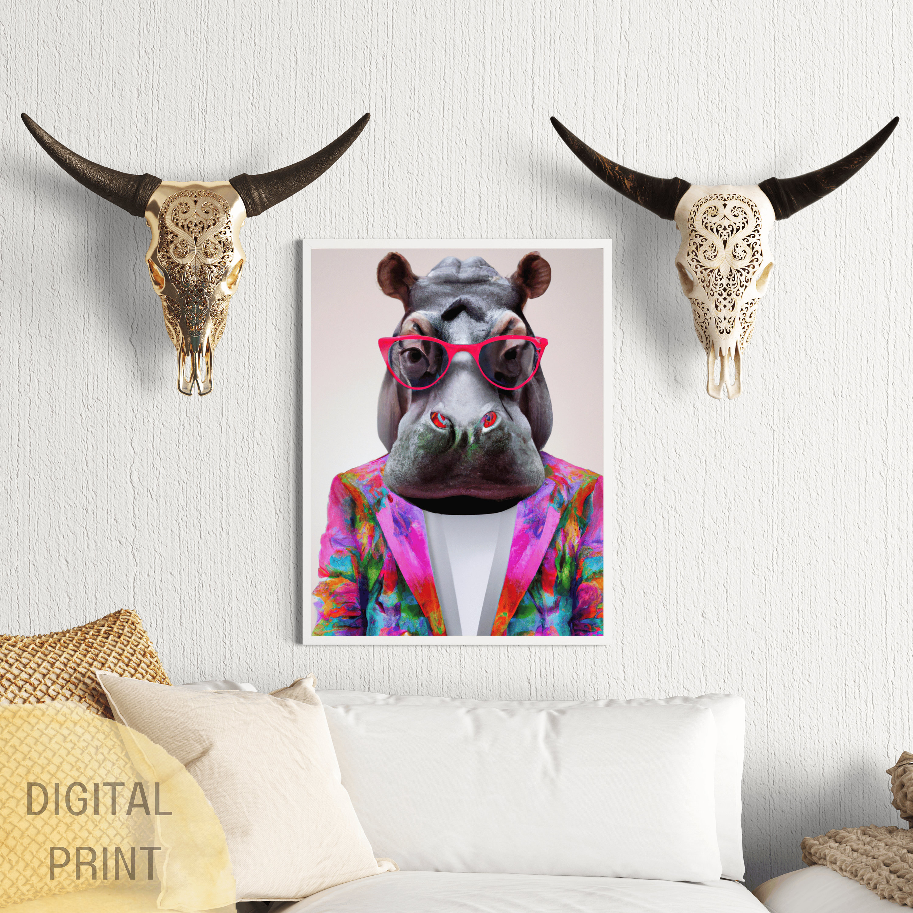 Hippo Printable Wall Art, Hippo Fashion Portrait, Best Gift for Hippo ...