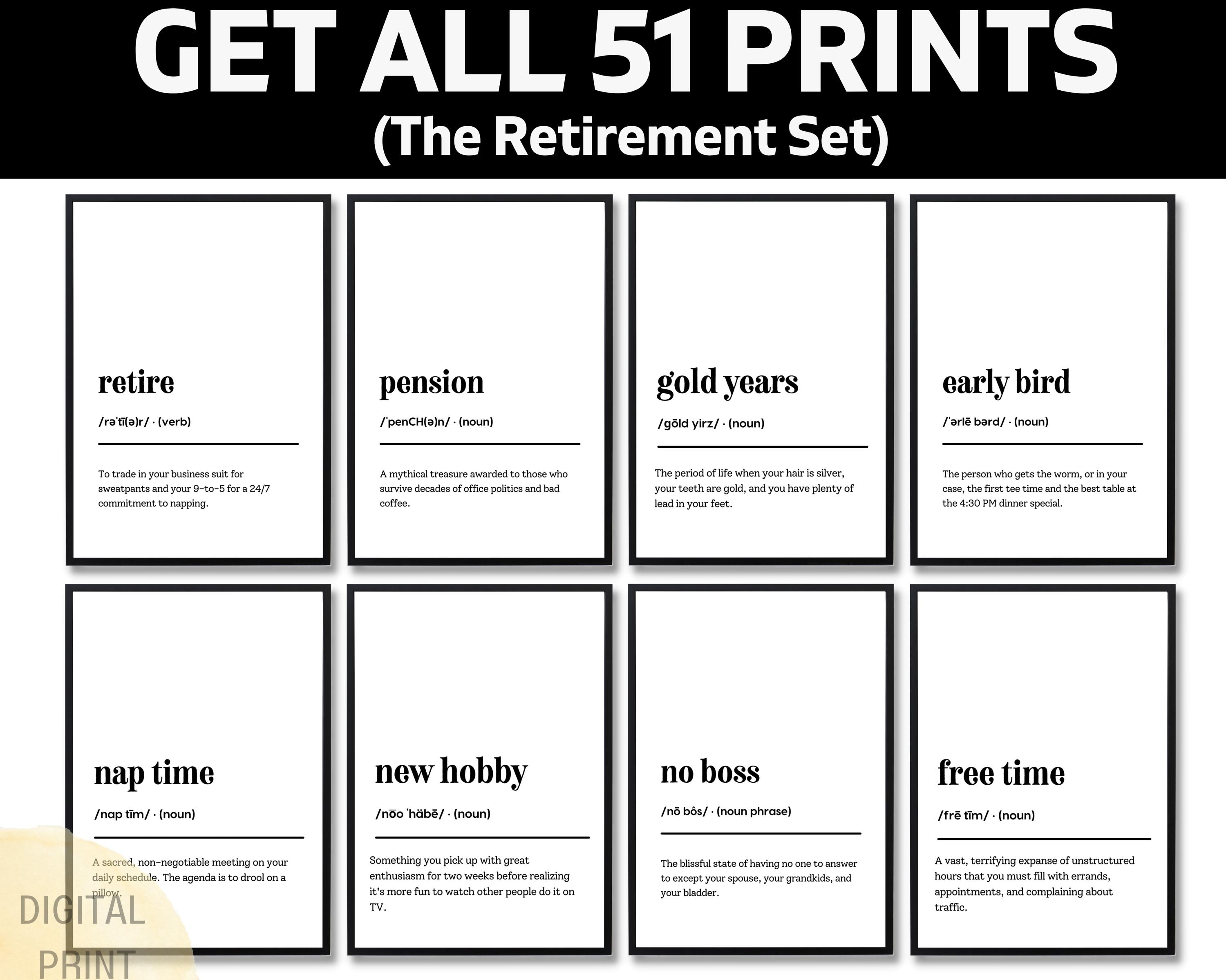 Funny Retirement Definition Print, Sarcastic Coworker Leaving Gift ...