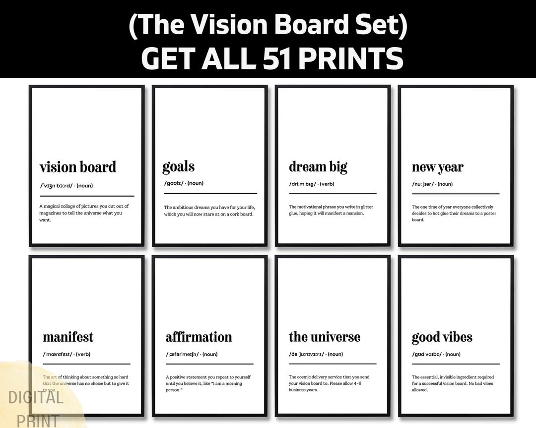 Vision Board Funny Definition Print Set, Manifestation Humor Poster ...