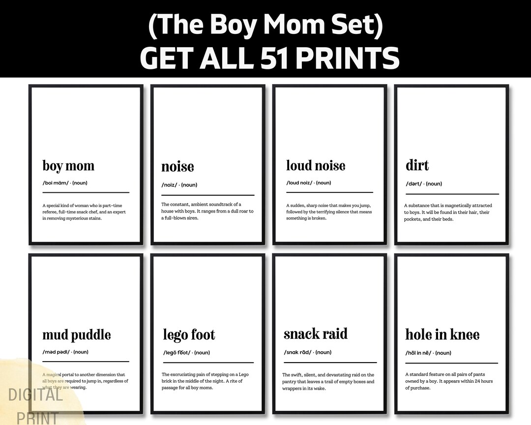 Boy Mom Funny Definition Print, Mother of Boys Gift, Sarcastic Mom Life ...
