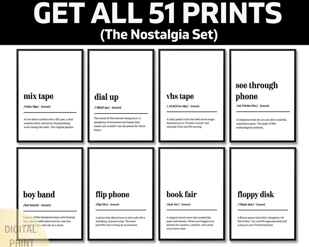 Funny Nostalgia Definition Print, 90s Kid Wall Art, Sarcastic ...