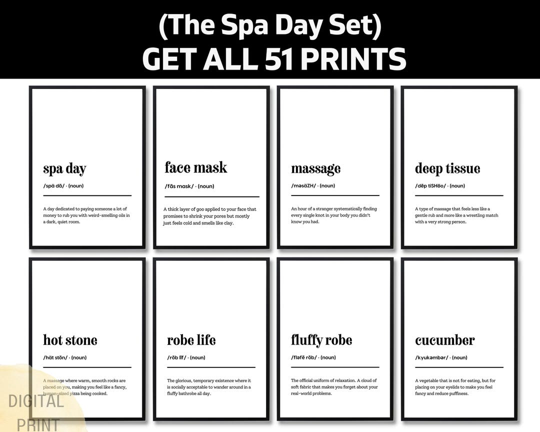 Funny Spa Day Definition Print, Sarcastic Self Care Gift, Humorous ...