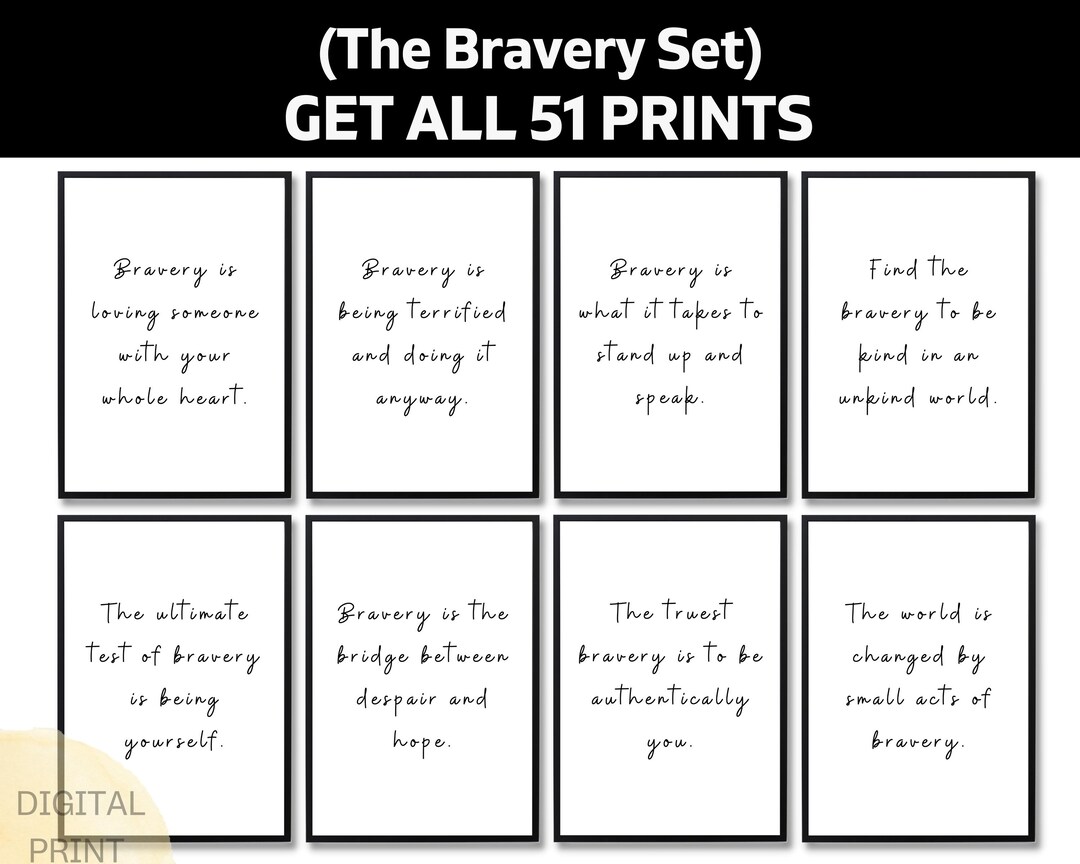 51 Bravery Quotes Wall Art, Printable Motivational Decor, Courage and ...