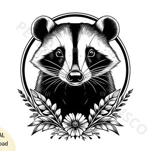 Badger Tattoo Illustration Svg, Badger Svg File for Cricut and ...
