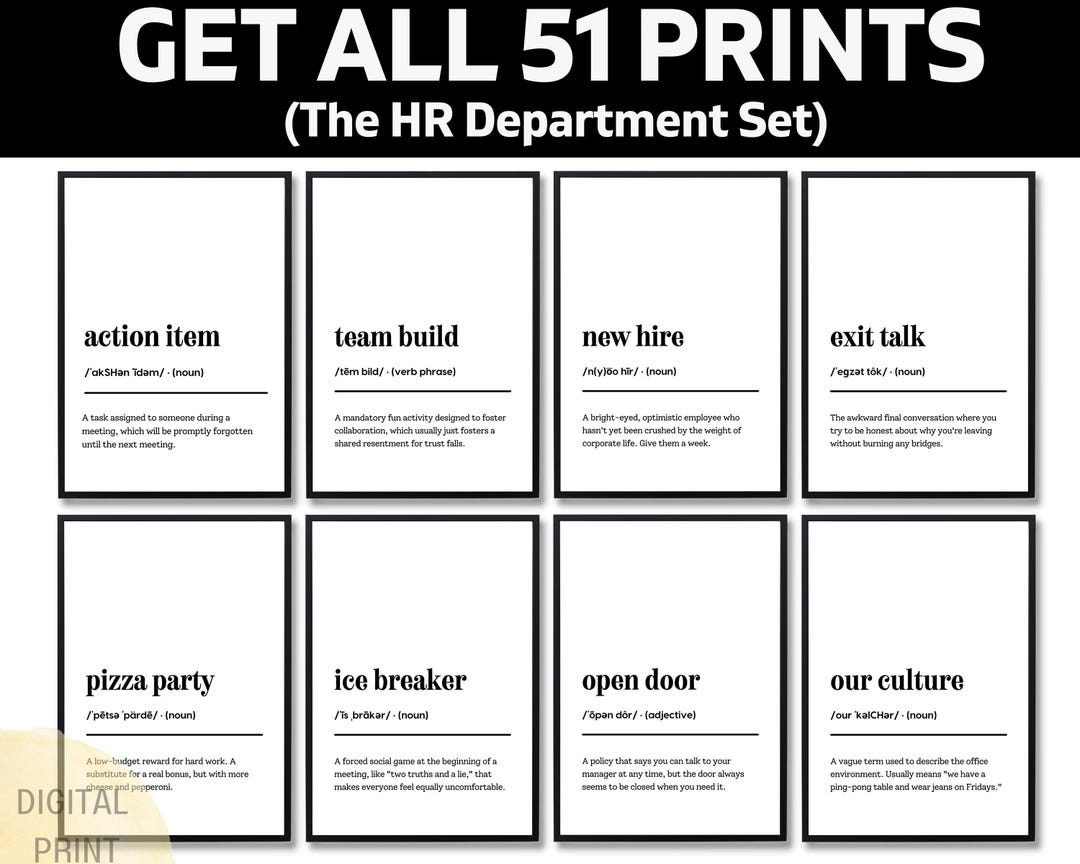 Funny HR Definition Print, Sarcastic Office Humor Wall Art, Human ...