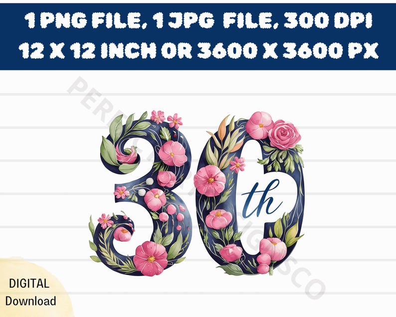 Watercolor 30th Sublimation Clipart Png Download, 30th Watercolor Jpg ...