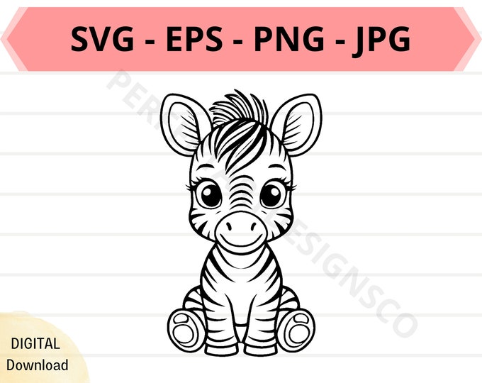 Cute Baby Zebra SVG, Zebra Vector, Jungle Safari Zoo Animal Clipart ...