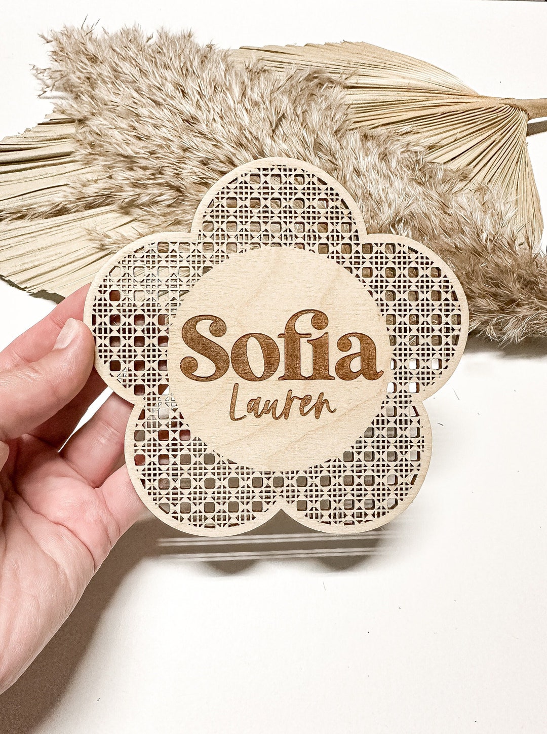 Boho Baby Name Sign, Birth Announcement, Baby Shower Gift, Rattan ...