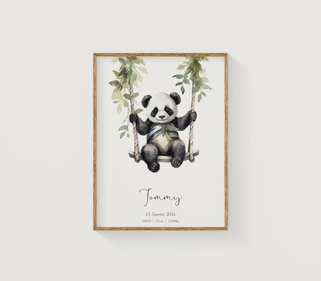 Baby Panda Poster Customizable Birth Poster Baby Room Gift Birth Gift ...