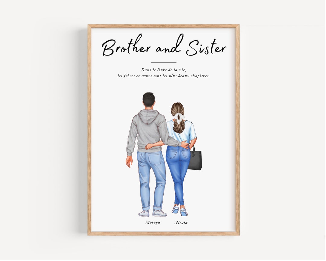 Personalized Brother and Sister Poster, Sibling Portrait Illustration ...