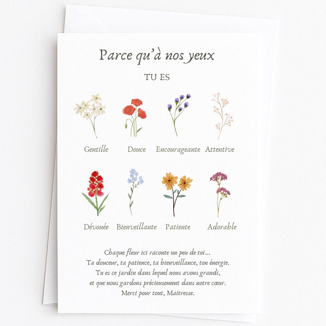 Flower Teacher Card - End-of-year Gift - Herbarium Flowers - Thank You ...