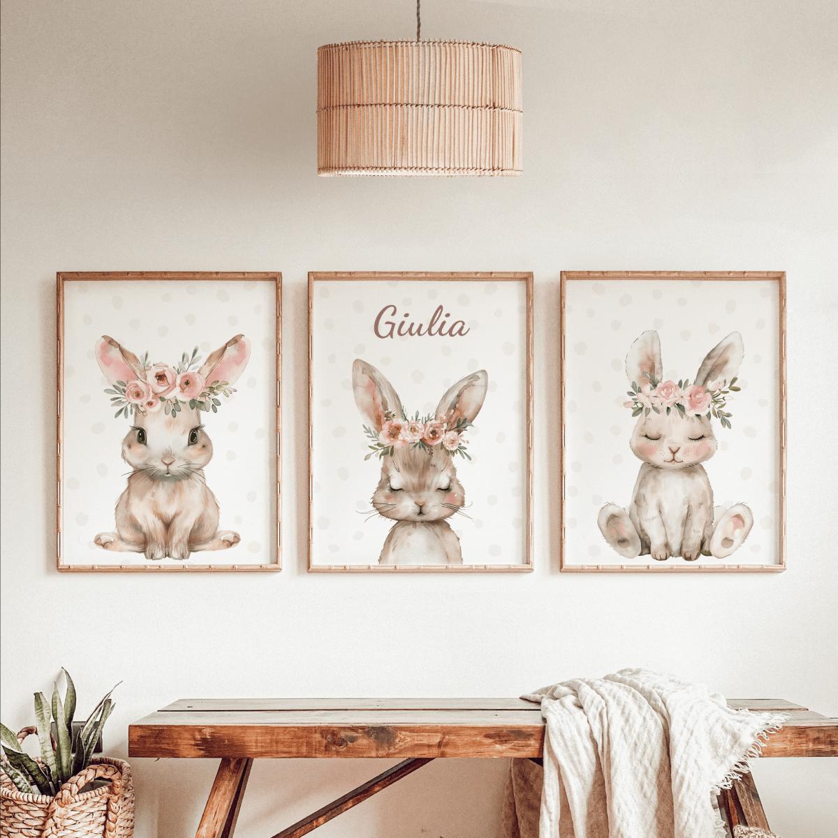 Rabbit Posters With First Name, Trio of Customizable Posters With ...