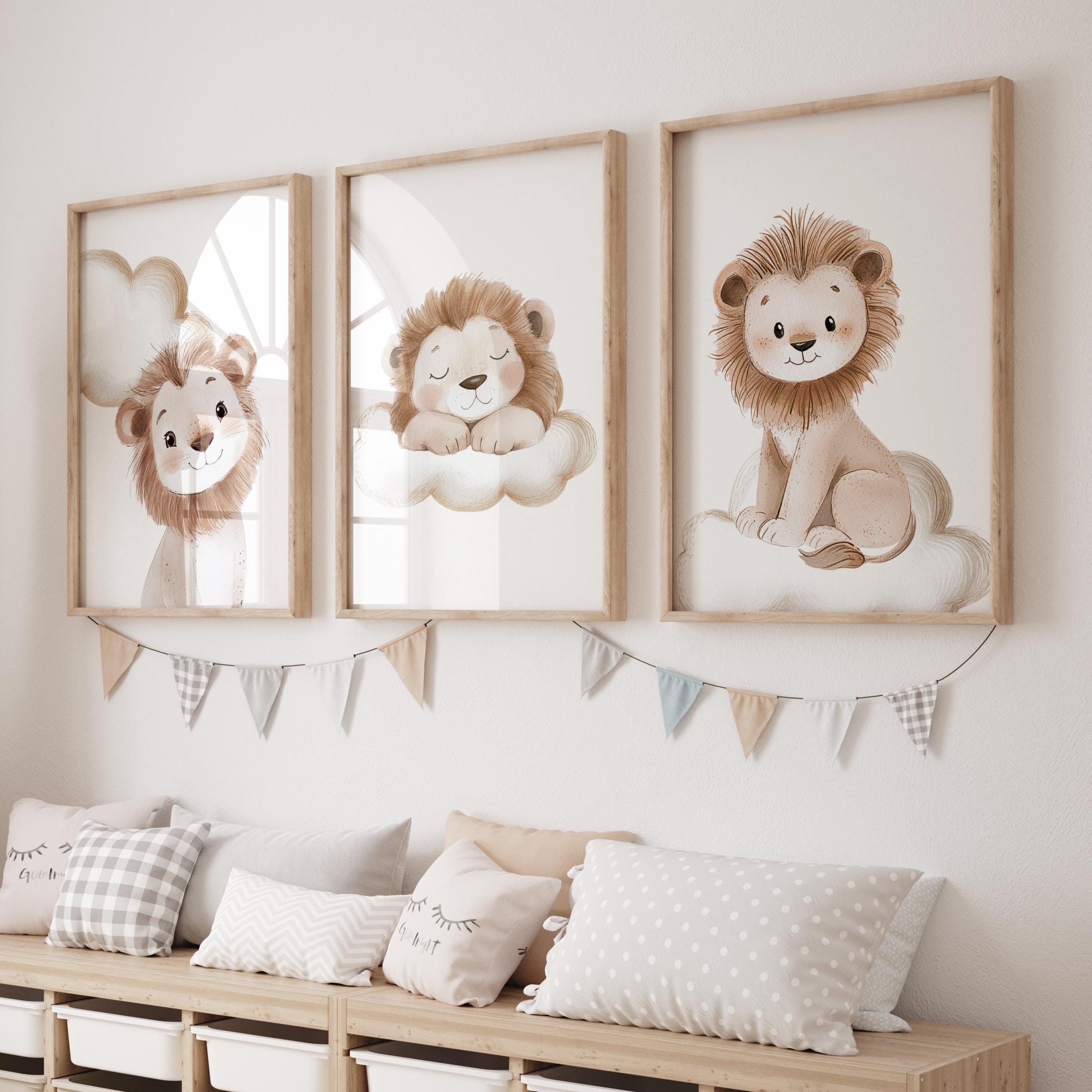 Lion Poster Trio, Lion and Cloud Poster, Children's Watercolor Poster ...