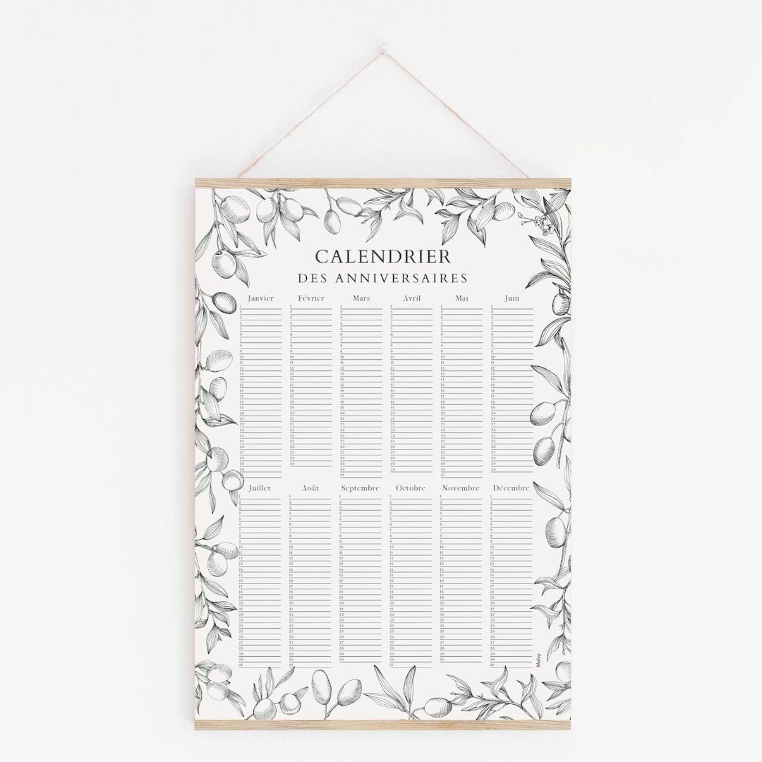 Birthday Calendar - Olive - Original and Useful - Calendar for Noting ...
