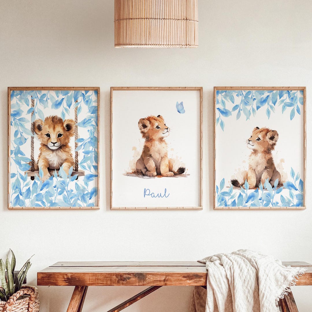 Set of First Name Posters, Jungle, Baby Lion, Customizable First Name ...