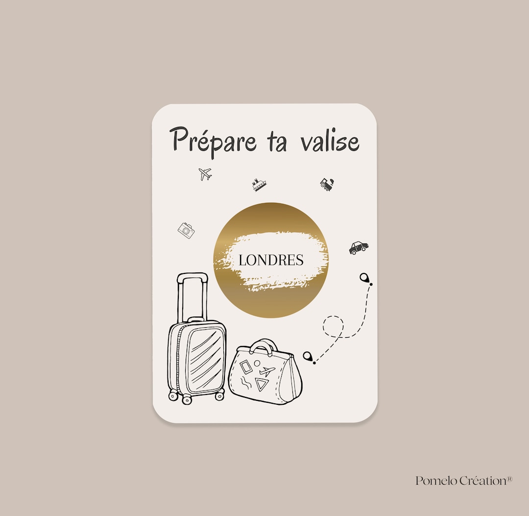Carte à gratter voyage personnalisée, prépare ta valise, Ticket à ...