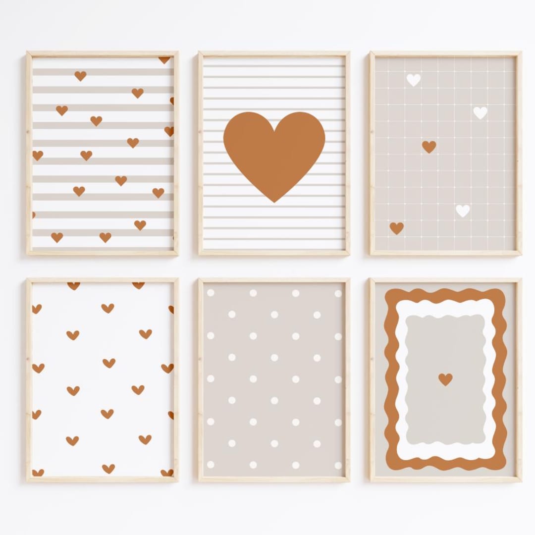Set of 6 Trendy Posters - Heart and Coffee - Modern and Retro - Posters ...