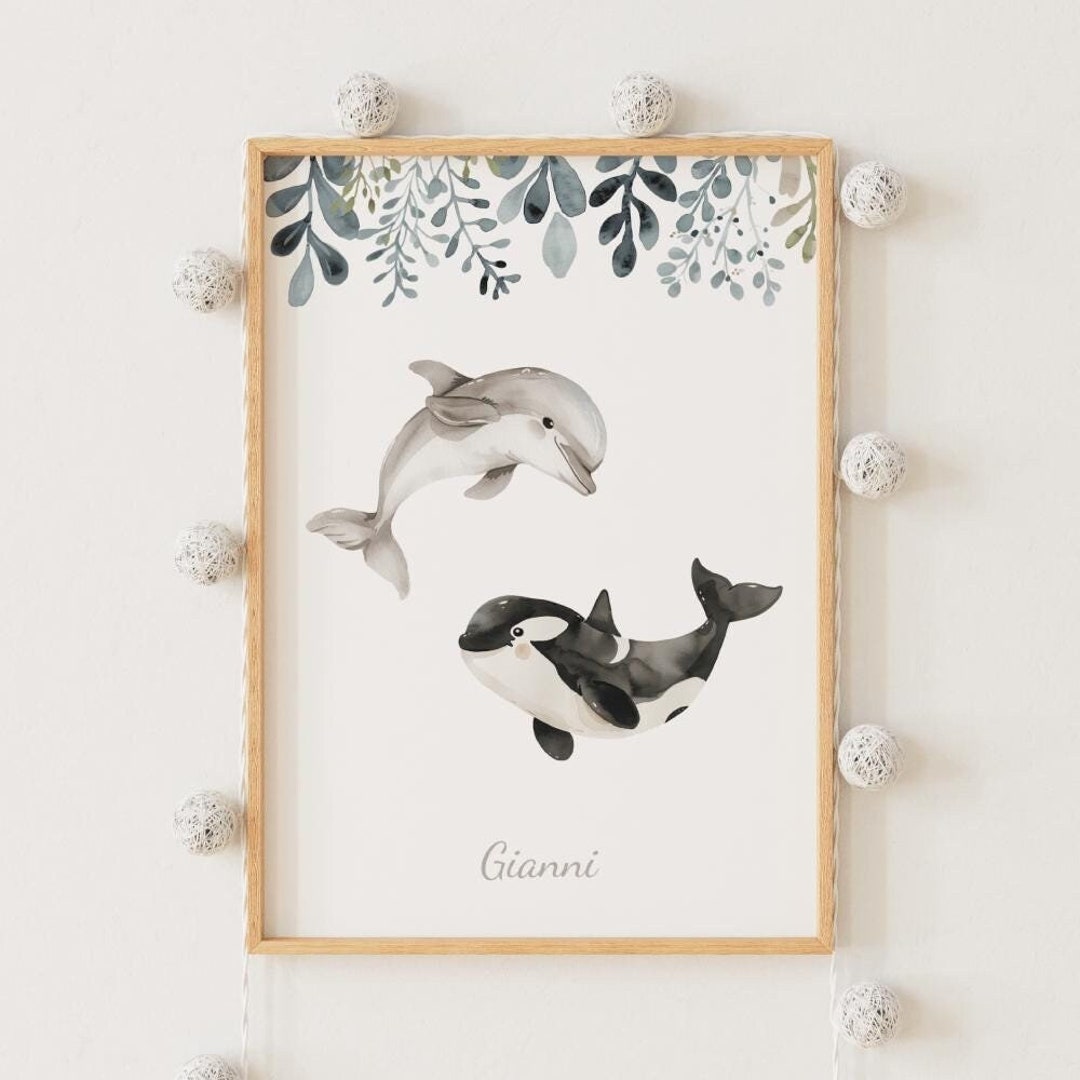 Ocean Birth Poster Orca and Dolphin First Name Poster Birth Gift Baby ...
