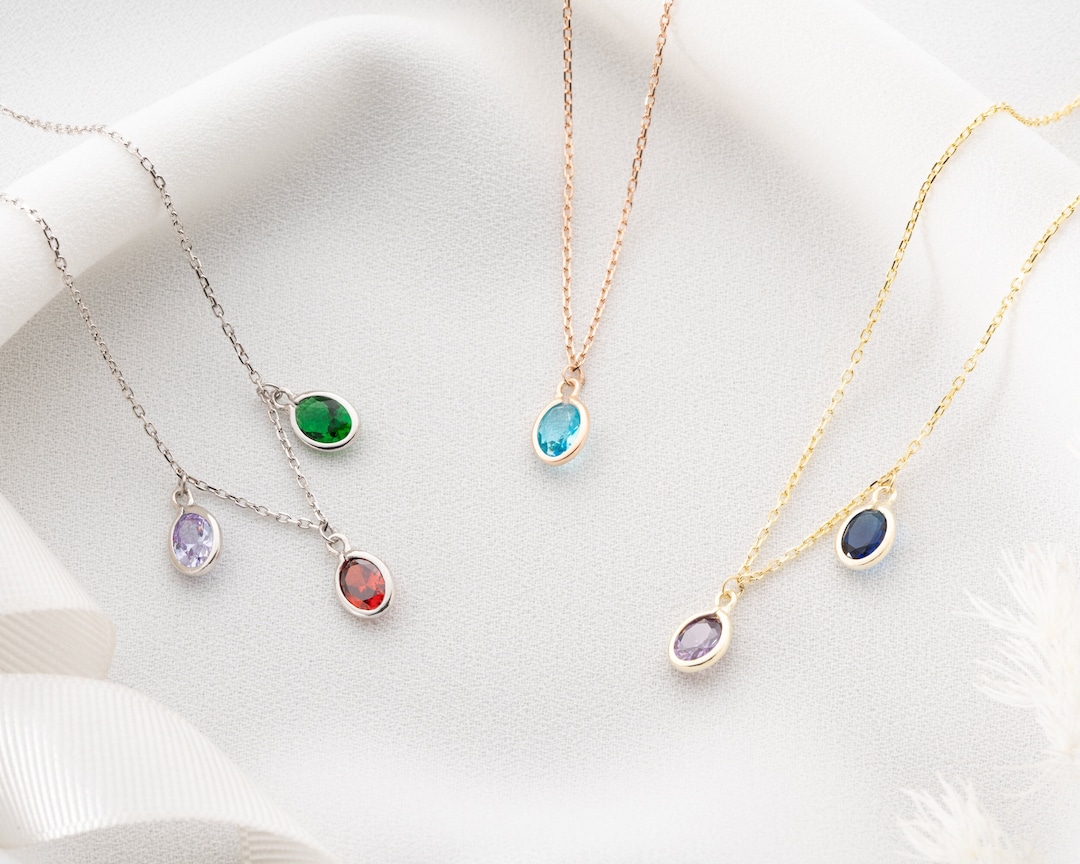 Family Birthstone Necklace, Dangle Spaced Drop Birthstone Mother ...