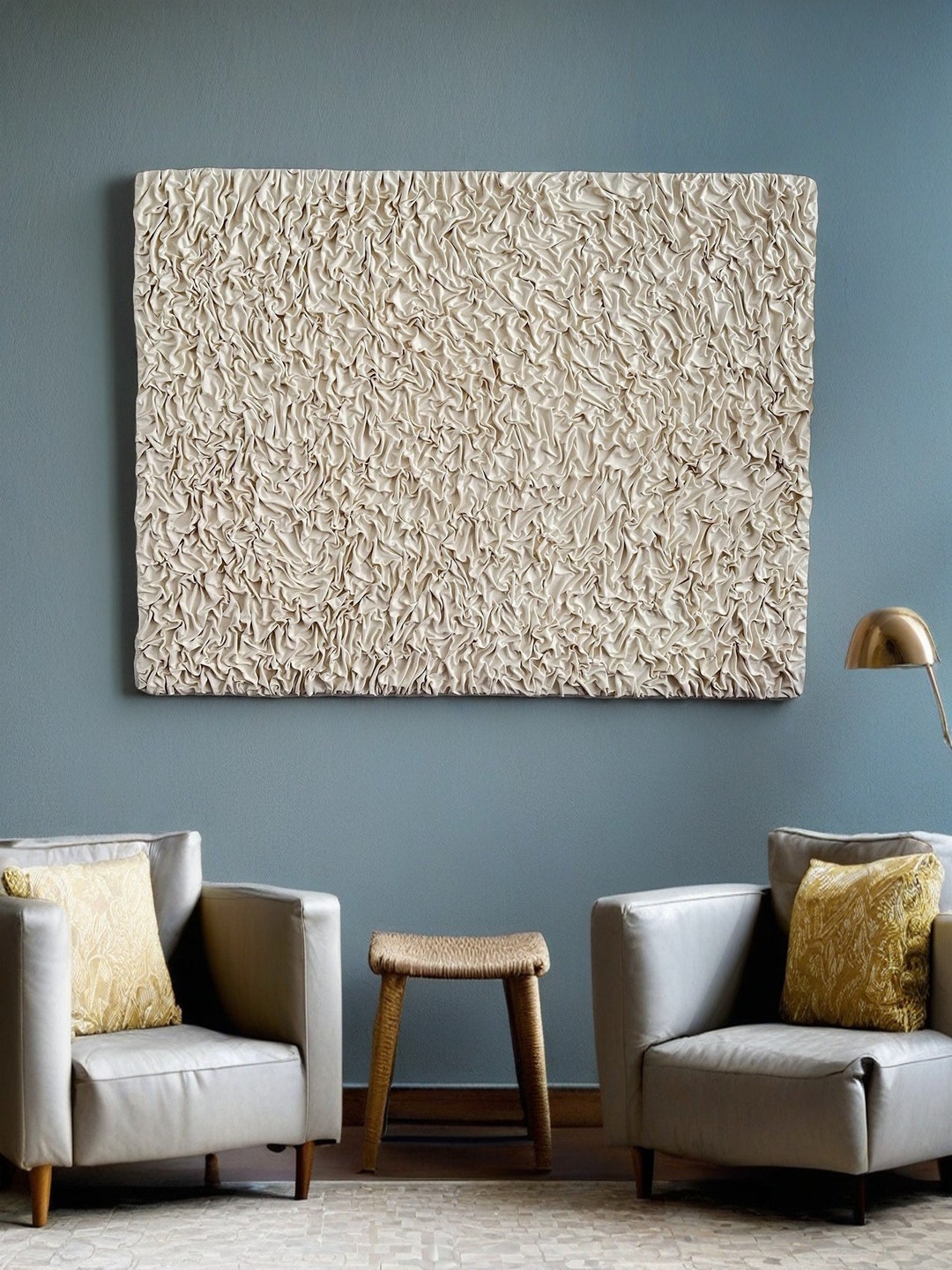Wrinkled White Fabric Textured Abstract 3D Relief Canvas Painting ...