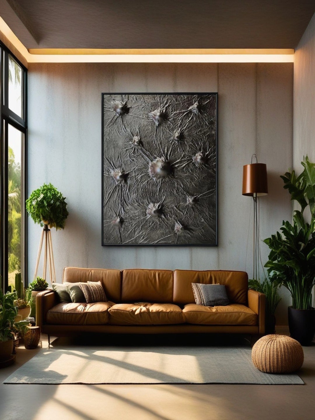 3D Relief Textured Wall Art, Black Abstract Sculpture Painting, Fabric ...