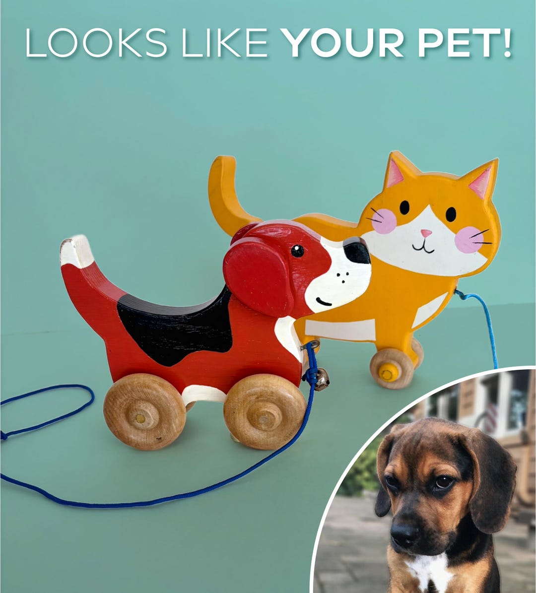 Personalized Wooden Pet Pull Toy: Custom Dog & Cat Keepsake - Etsy