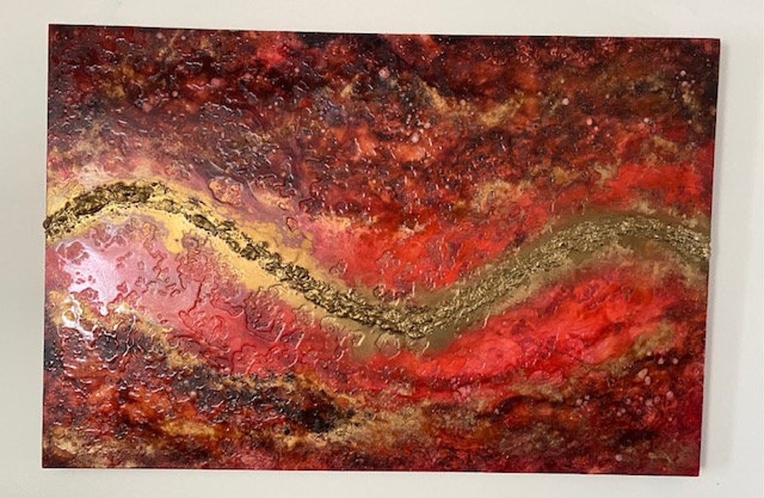 Very Large Flaming Art 'golden Lava' Textured Painting - Etsy